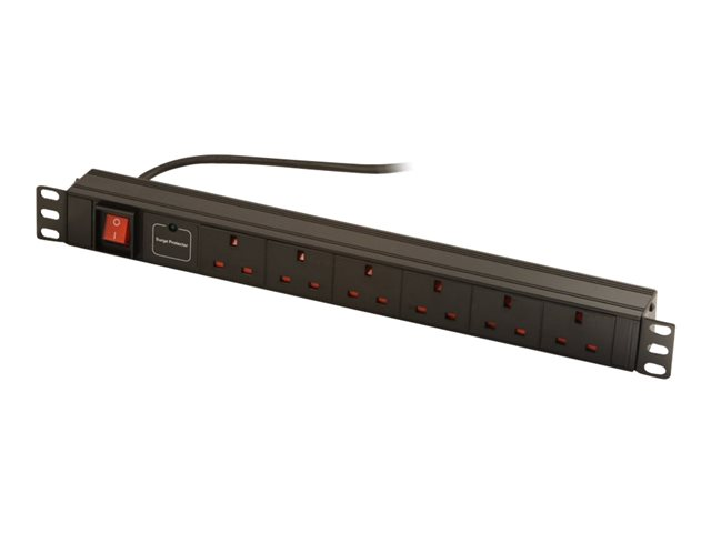 LINDY 1U 6 Way UK Surge Protected Sockets, Horizontal PDU with UK Plug